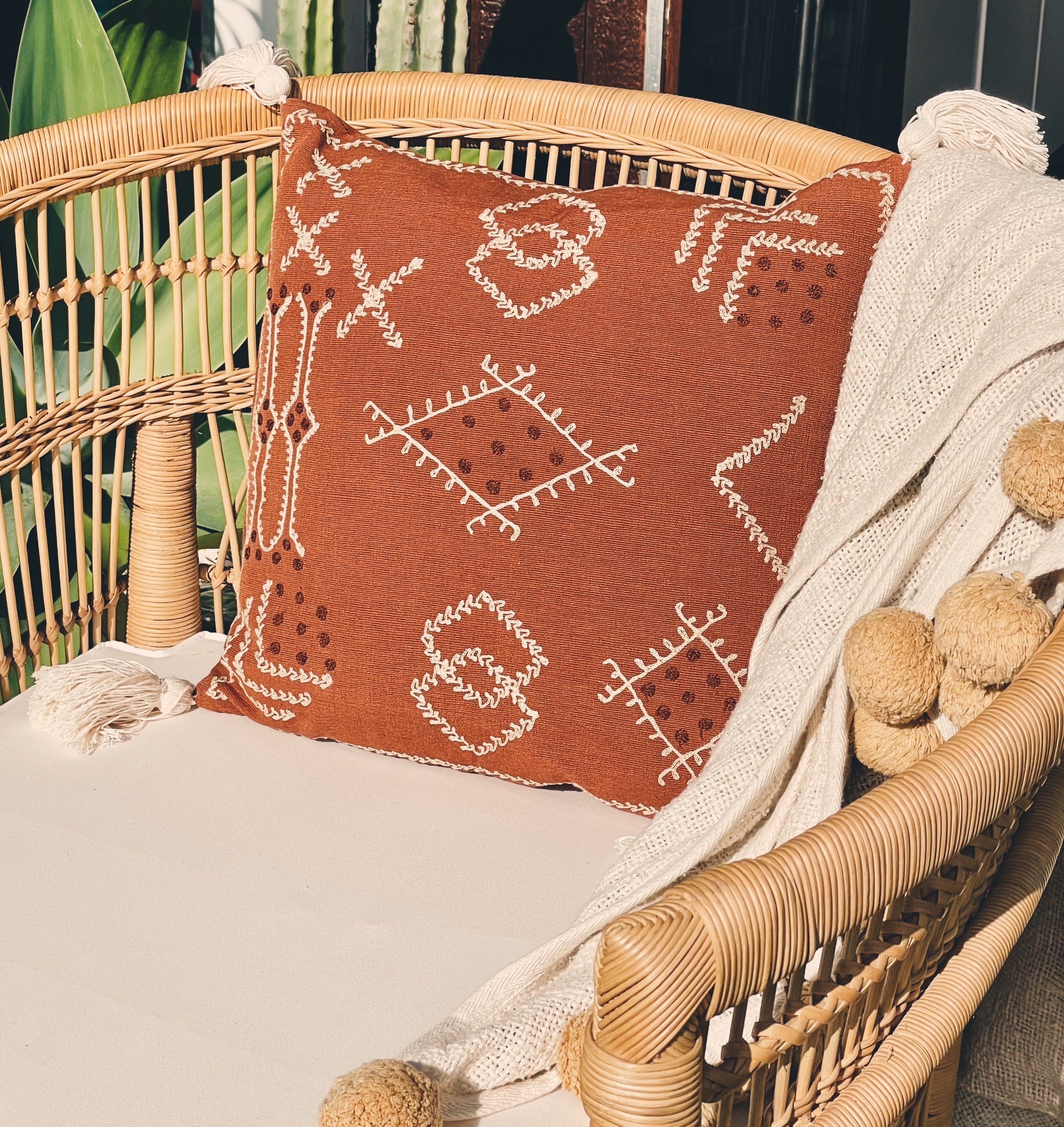 Clay Boho Cushions | Raja Homewares | Embroidered Clay Cushion Covers