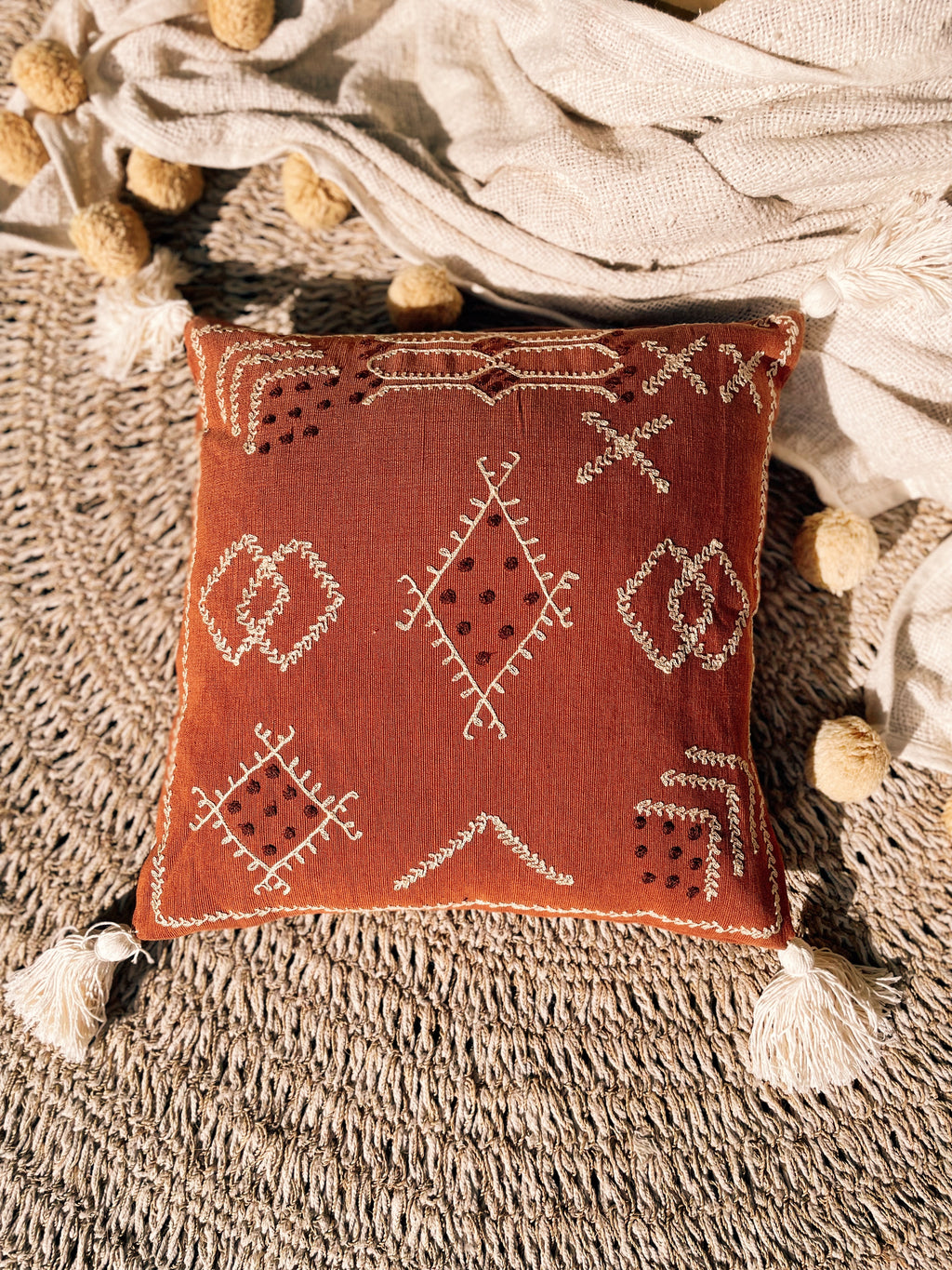 Clay Boho Cushions | Raja Homewares | Embroidered Clay Cushion Covers